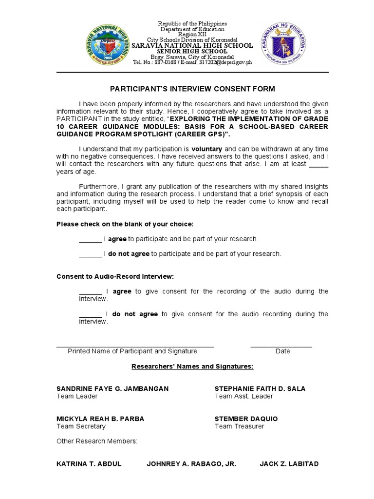 Consent Letter For The Participants - Research Interview 2023 | PDF