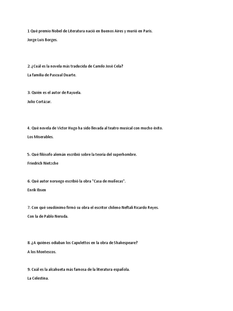 Preguntas de Literatura General | PDF