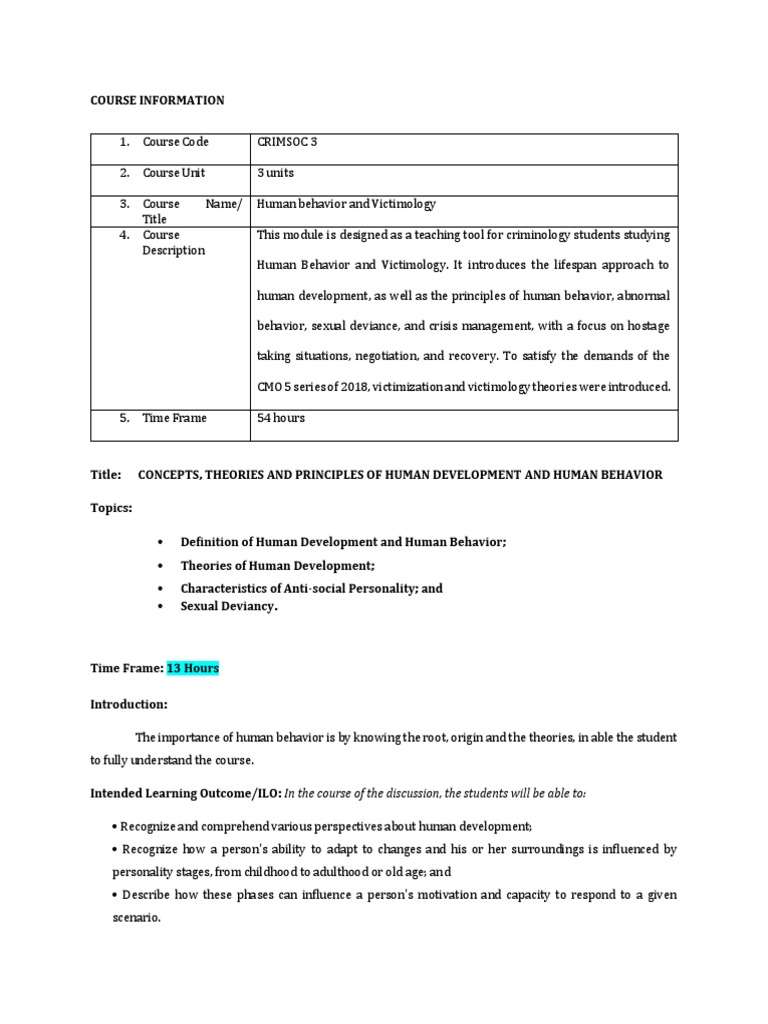 Human Behavior and Victimology Course Overview | PDF
