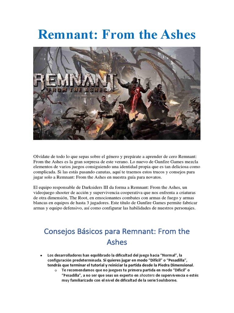 Guía para Novatos en Remnant: From the Ashes | PDF