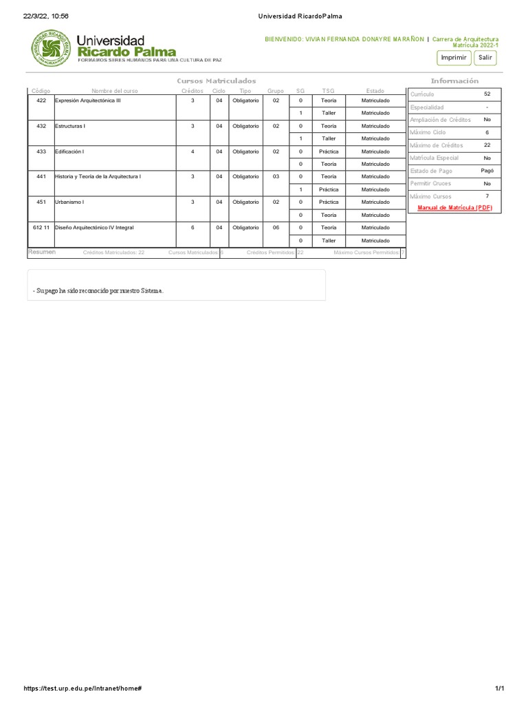 Intranet - URP - PDF Cursos Matriculados | PDF