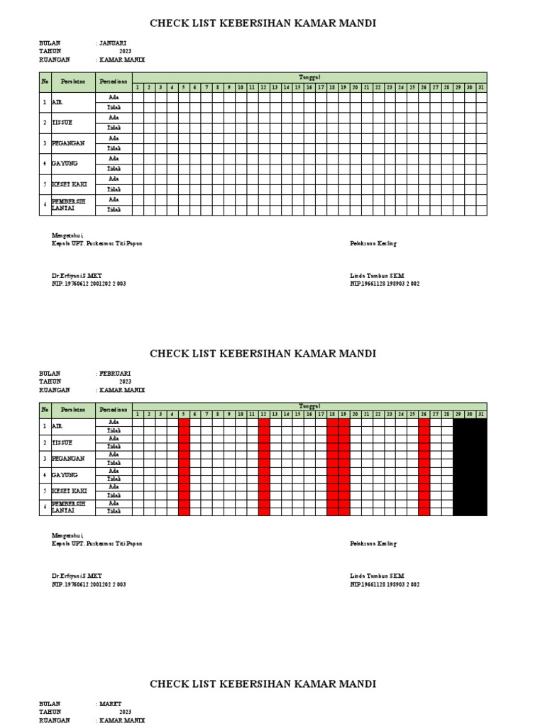 File Ceklis Kebersihan - Kesling | PDF
