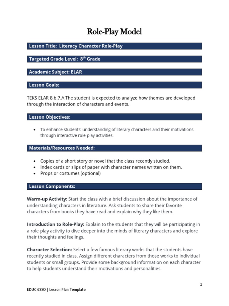 8th Grade Literacy Role-Play Lesson | PDF