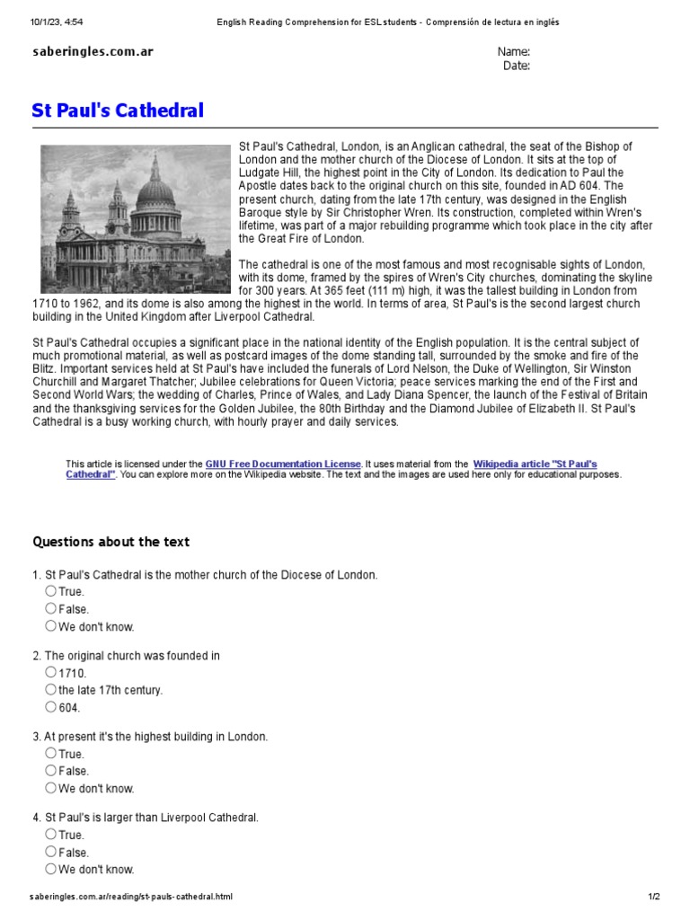 English Reading Comprehension For ESL Students - Comprensión de Lectura ...