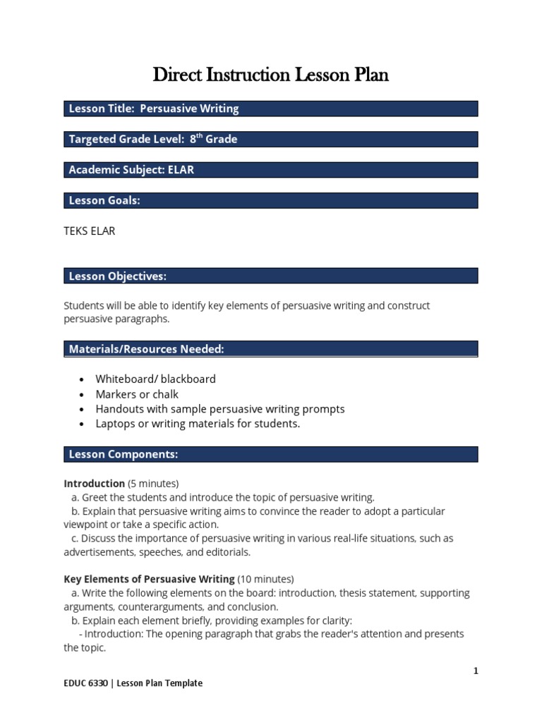 Direct Instruction Lesson Plan | PDF