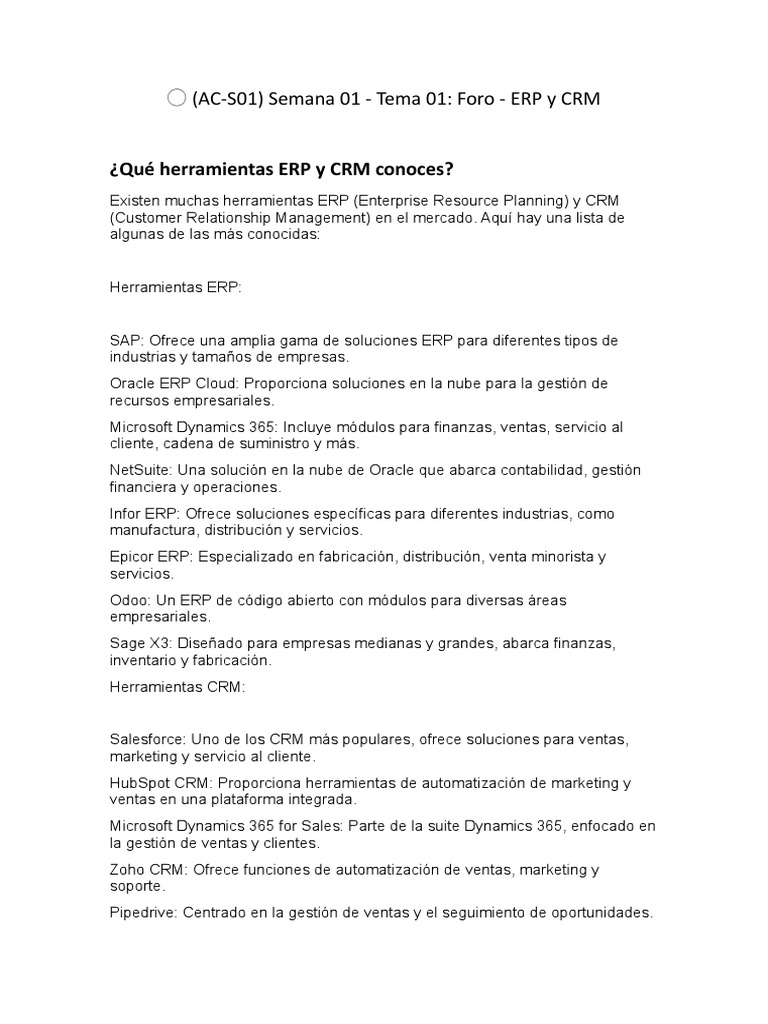 Tarea Semana 1 Herramientas | PDF | Planificación de recursos ...