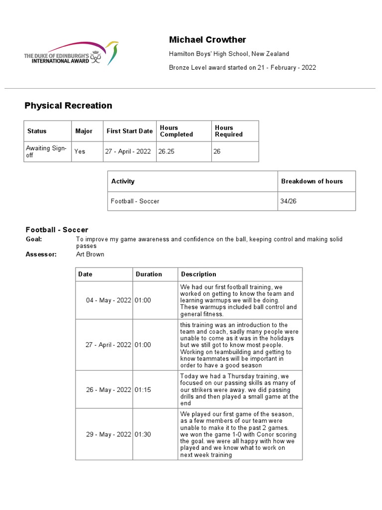 Michael Crowther's Football Progress Report | PDF | Association ...