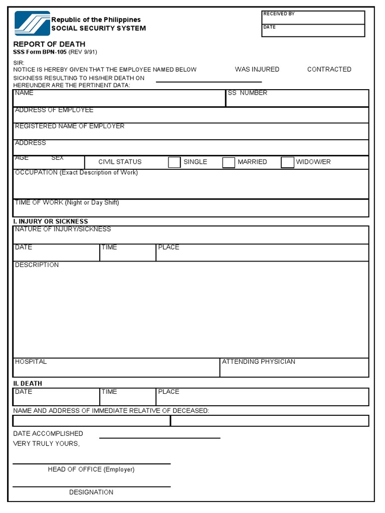 BPN 105 - Report of Death (For EC Claim) | PDF