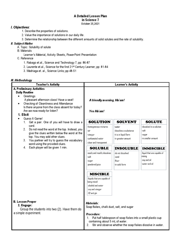 Detailed Lesson Plan For Observation 1st Pdf