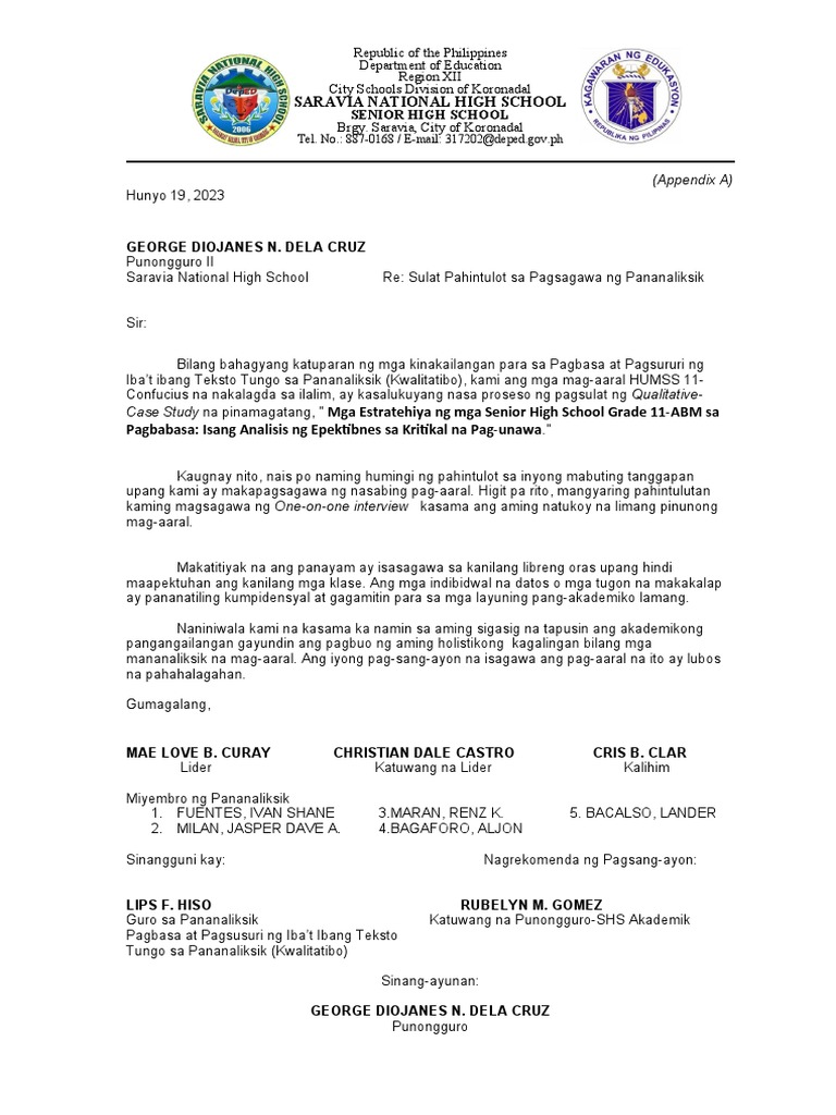 Sulat-Pahintulot Pananaliksik | PDF