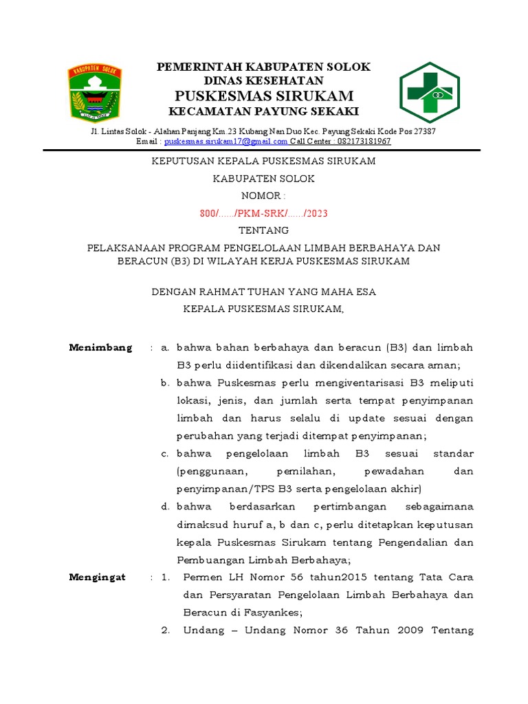 SK Program Pengelolaan Limbah B3 | PDF SK Program Pengelolaan Limbah B3 | PDF