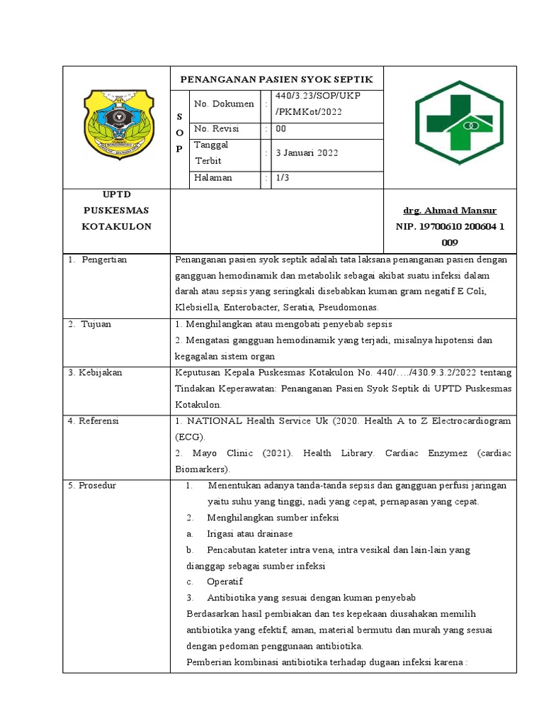 Sop Penanganan Pasien Syok Septik | PDF | Sains & Matematika