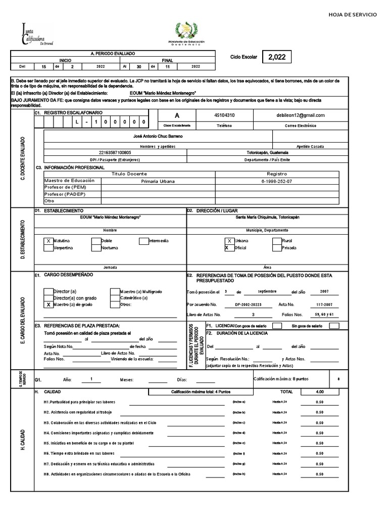 Hoja de Servicio 2023 | PDF | Titulo academico | Etapas educativas