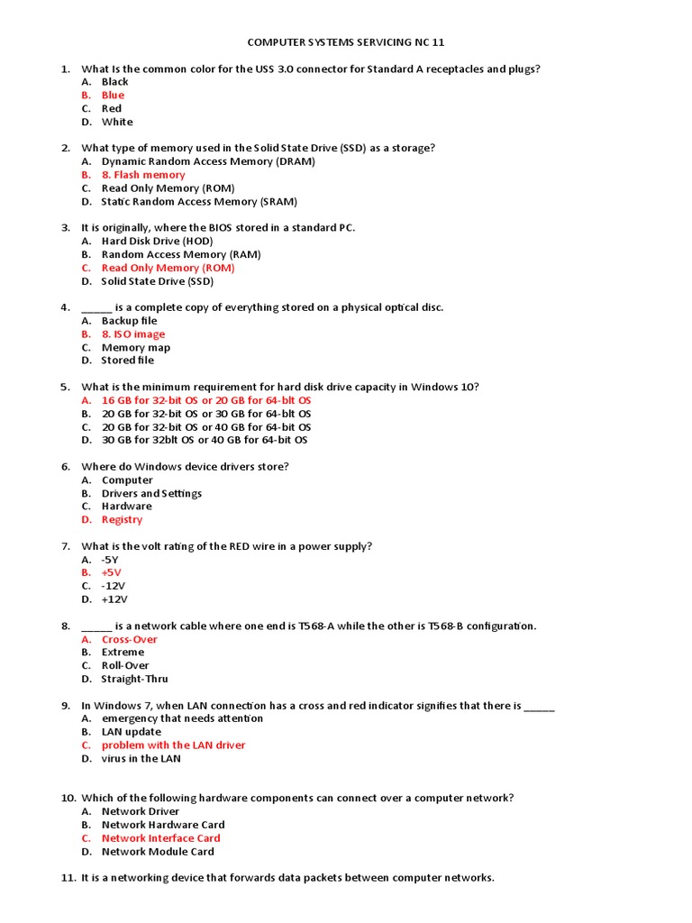 COMPUTER SYSTEMS SERVICING NC 11 Assessment Test | PDF | Computer ...