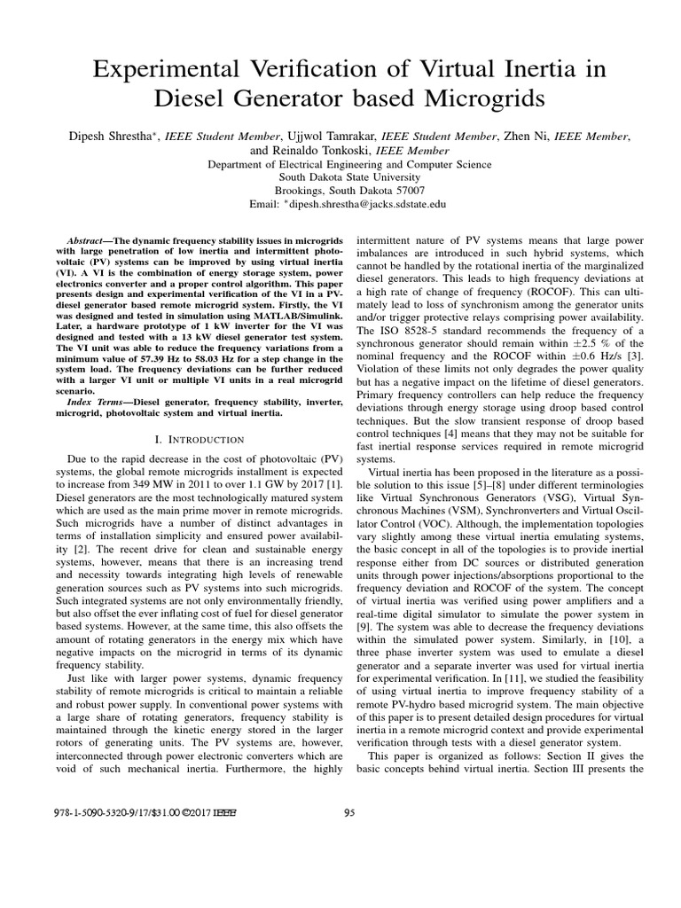 Experimental Verification of Virtual Inertia | PDF