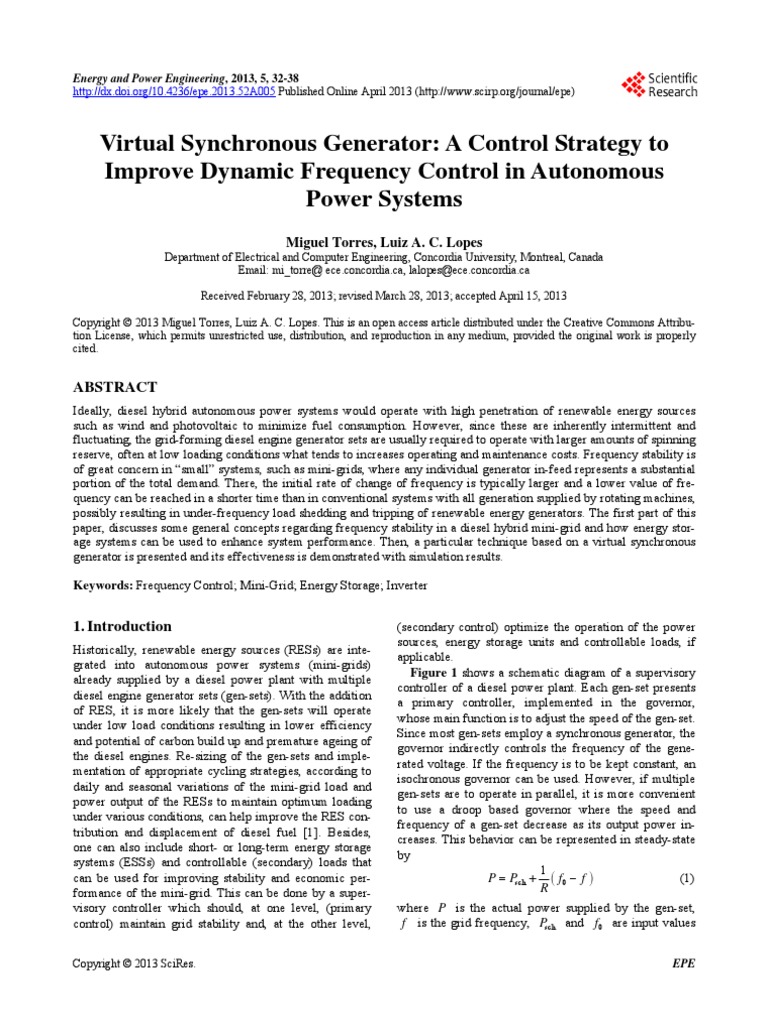 21 Virtual Synchronous Generator A Control Strategy To Pdf