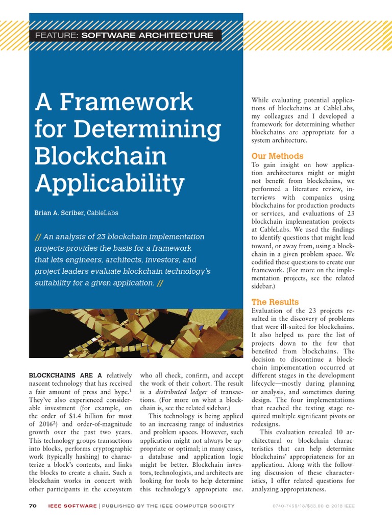 2018 Ieee A Framework For Determining Blockchain Applicability Pdf