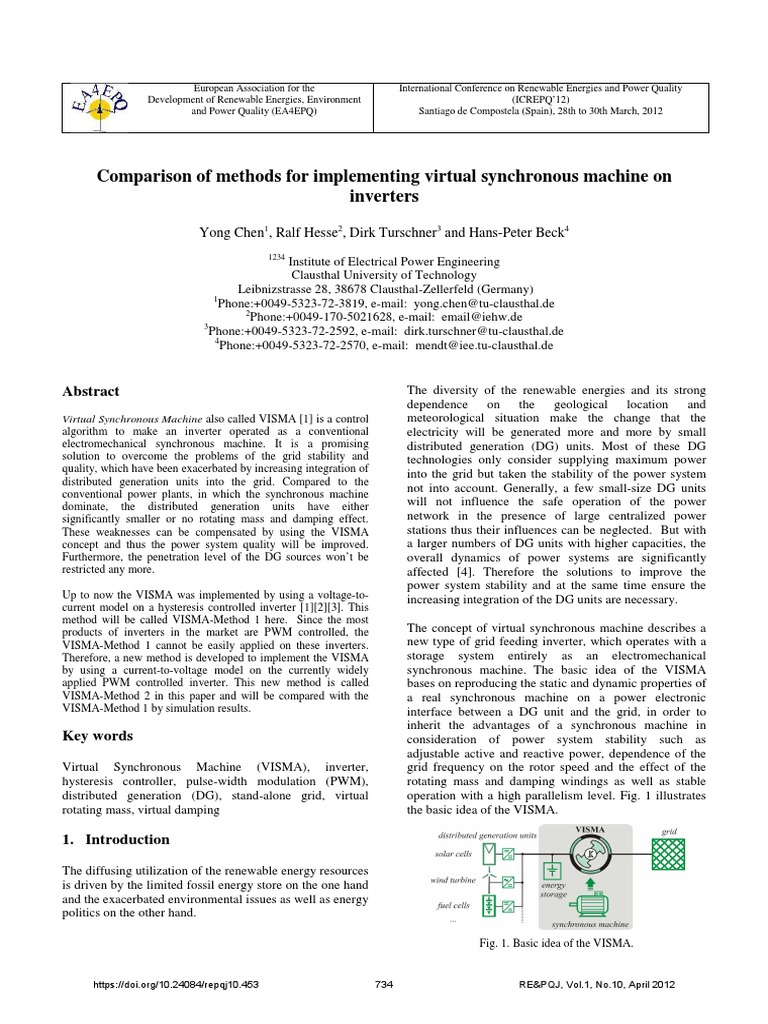 Comparison Of Methods For Implementing Virtual Synchronous Machine On Pdf