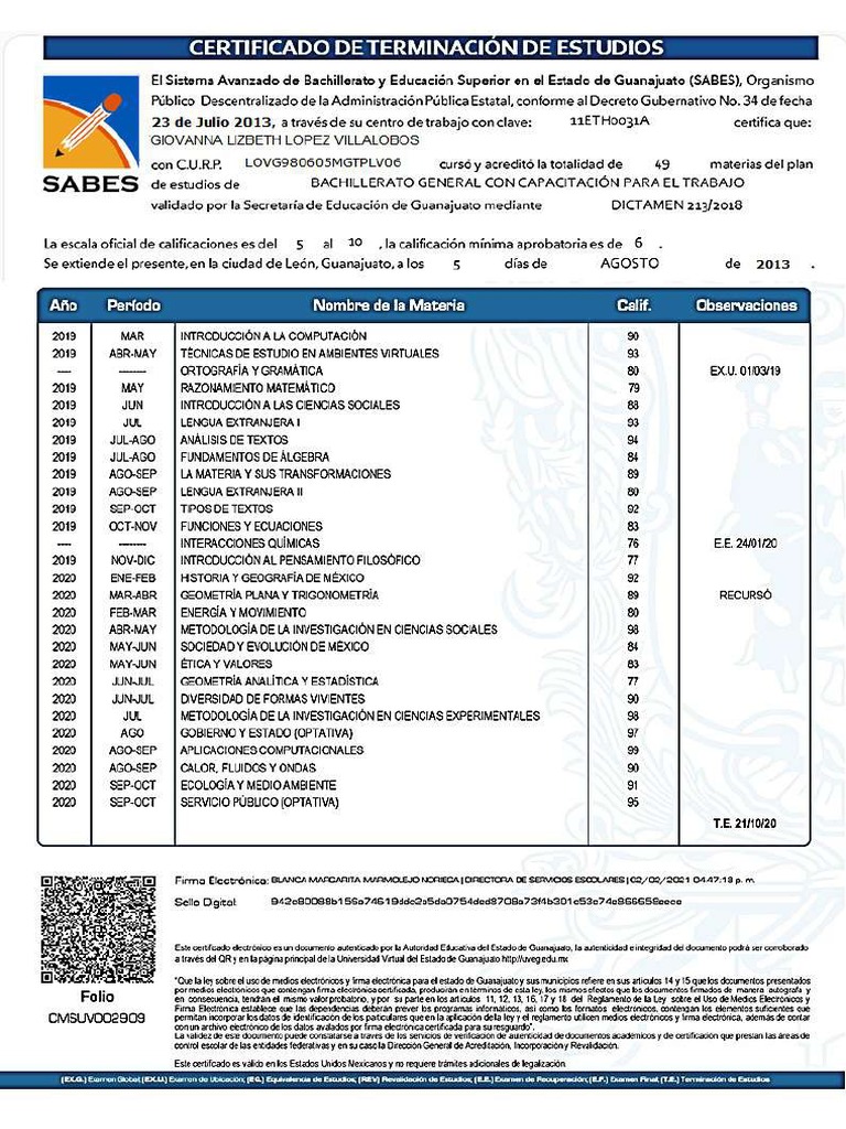 Certificado Sabes | PDF