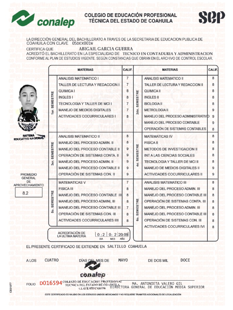 CERTIFICADO Conalep | PDF