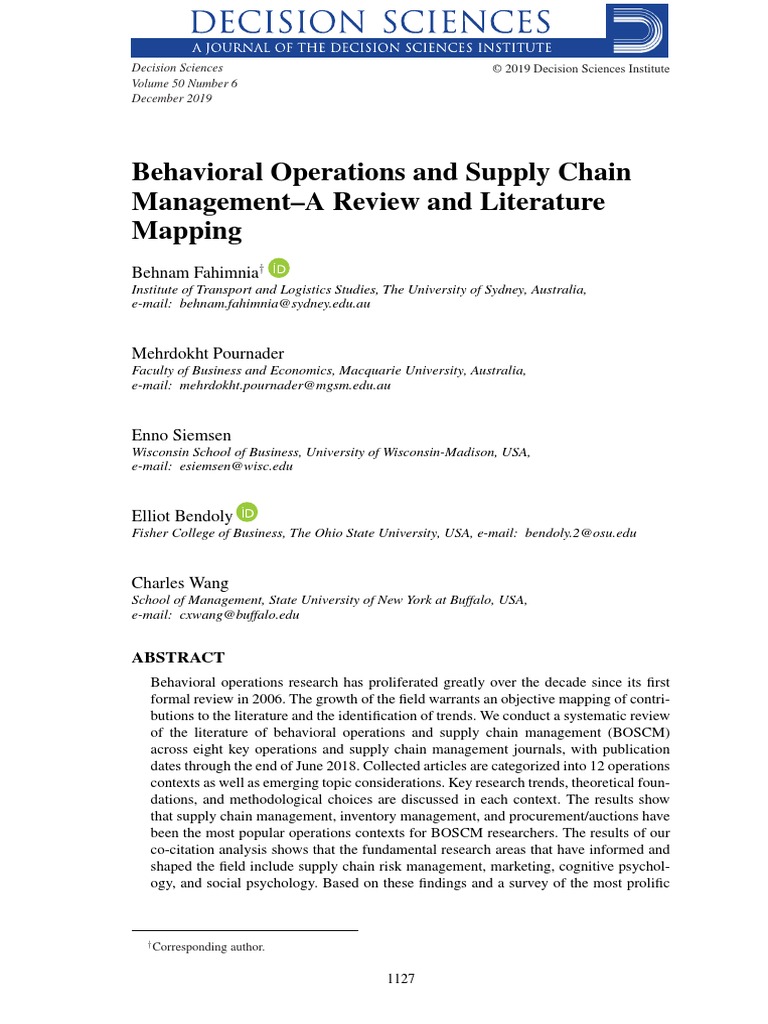 2019 Decision Sciences Behavioral Operations and Supply Chain ...