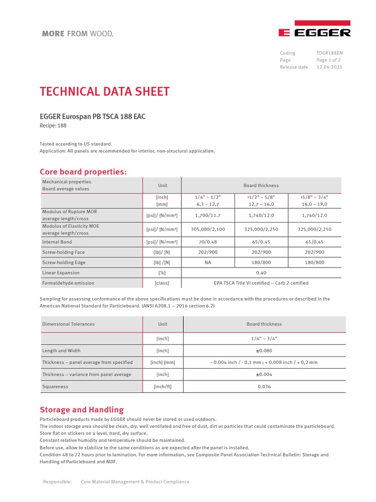 EGGER Eurospan PB Technical Data Sheet | PDF | Physical Sciences ...