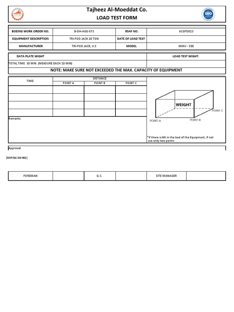 (Sop-Qc-10) Load Test Form | PDF