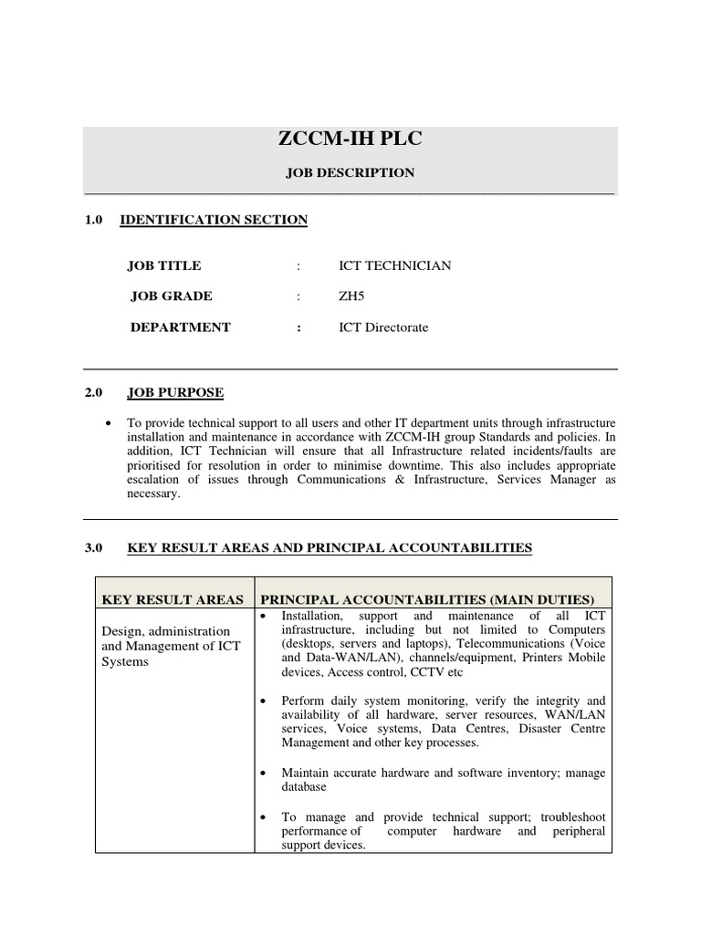ICT Technician Job Description | PDF | Information Technology | Security