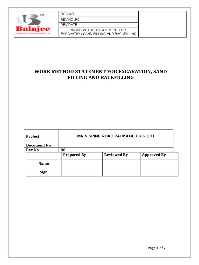 Excavation & Backfilling Method Statement | PDF | Surveying
