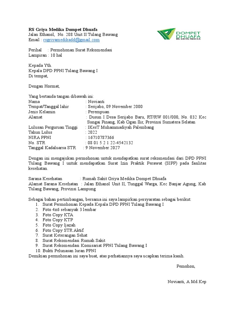 Surat Permohonan Novi | PDF Surat Permohonan Novi | PDF