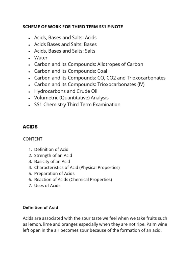 Third Term Chemistry SS1 | PDF | Ph | Acid