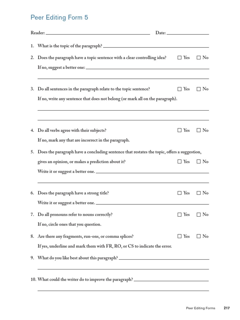 GW - SB2 - Peer Editing Form 5 - 1 | PDF