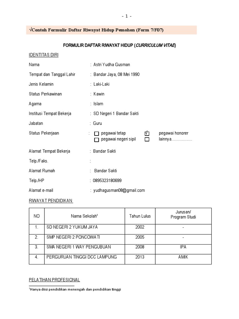 Formulir Daftar Riwayat Hidup Pemohon 0 | PDF