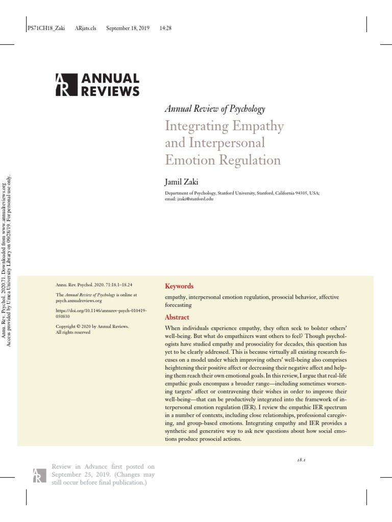 Integrating Empathy and Interpersonal Emotion Regulation | PDF ...