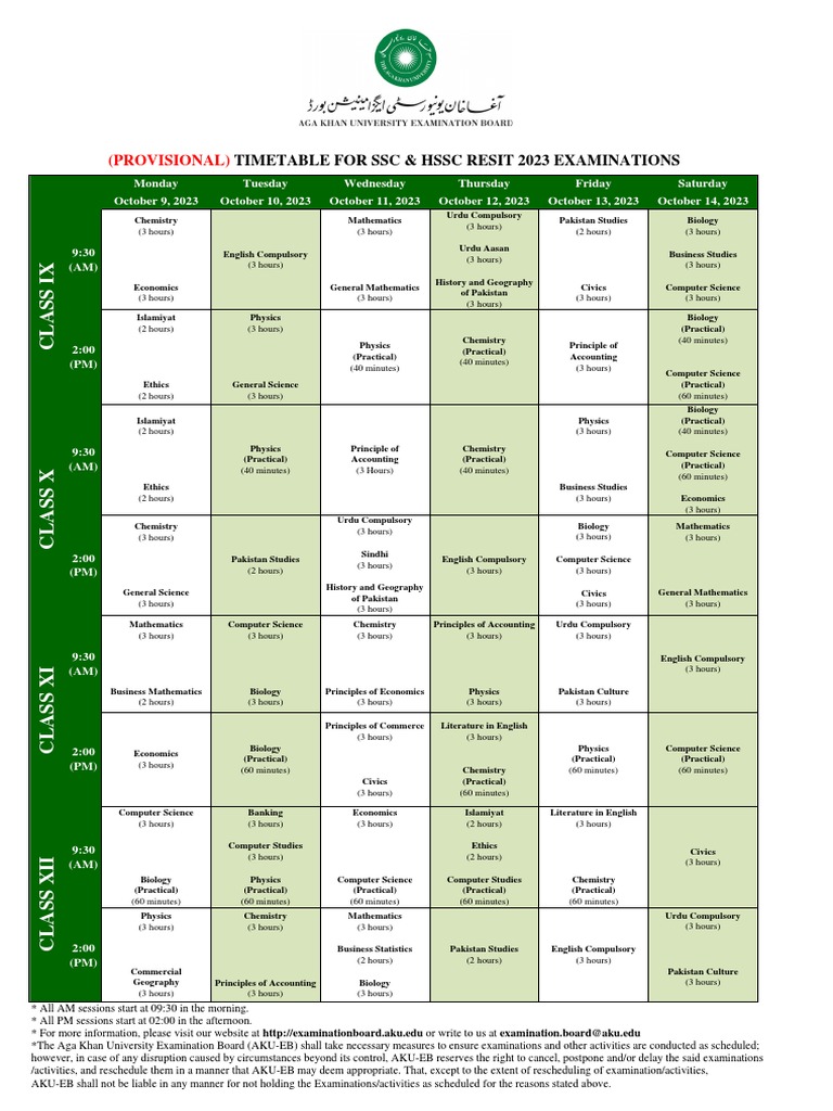 SSC & HSSC Resit Exam Schedule 2023 | PDF | Science