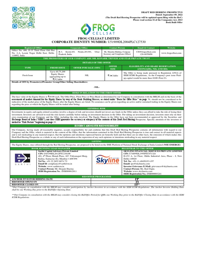 Frog Cellsat IPO Draft Prospectus | PDF