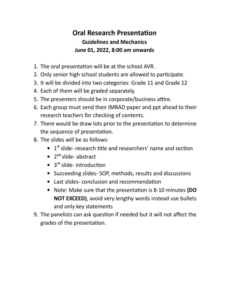 Oral Research Presentation Guidelines and Mechanics | PDF