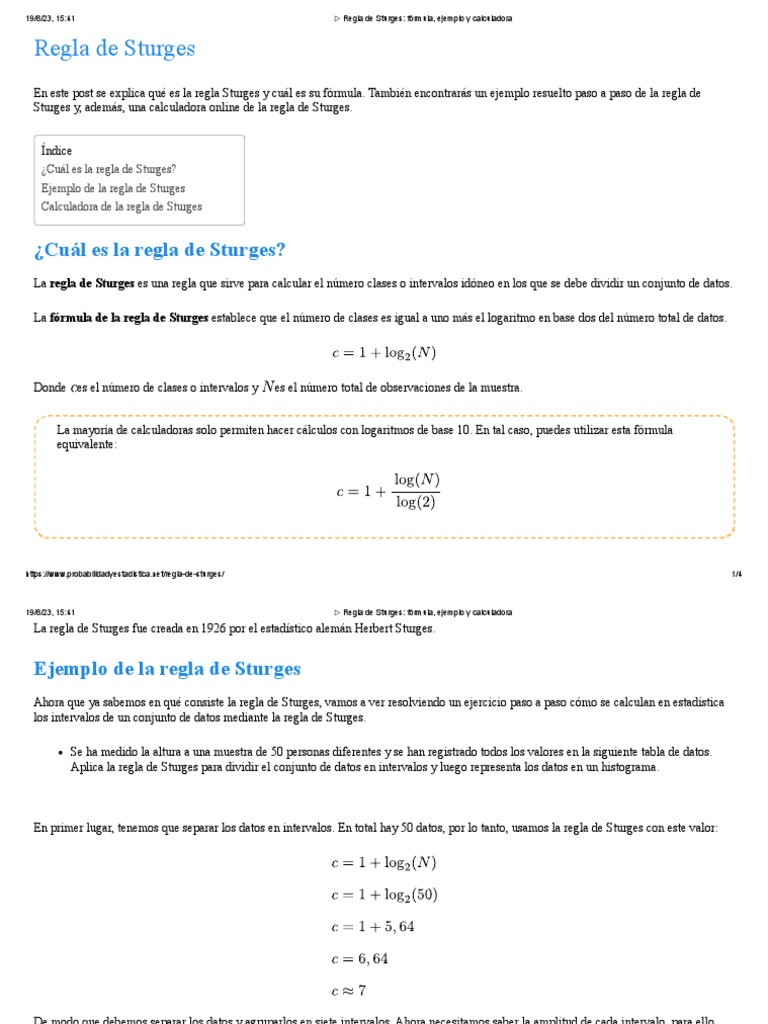 2 Regla de Sturges - Fórmula, Ejemplo y Calculadora | PDF
