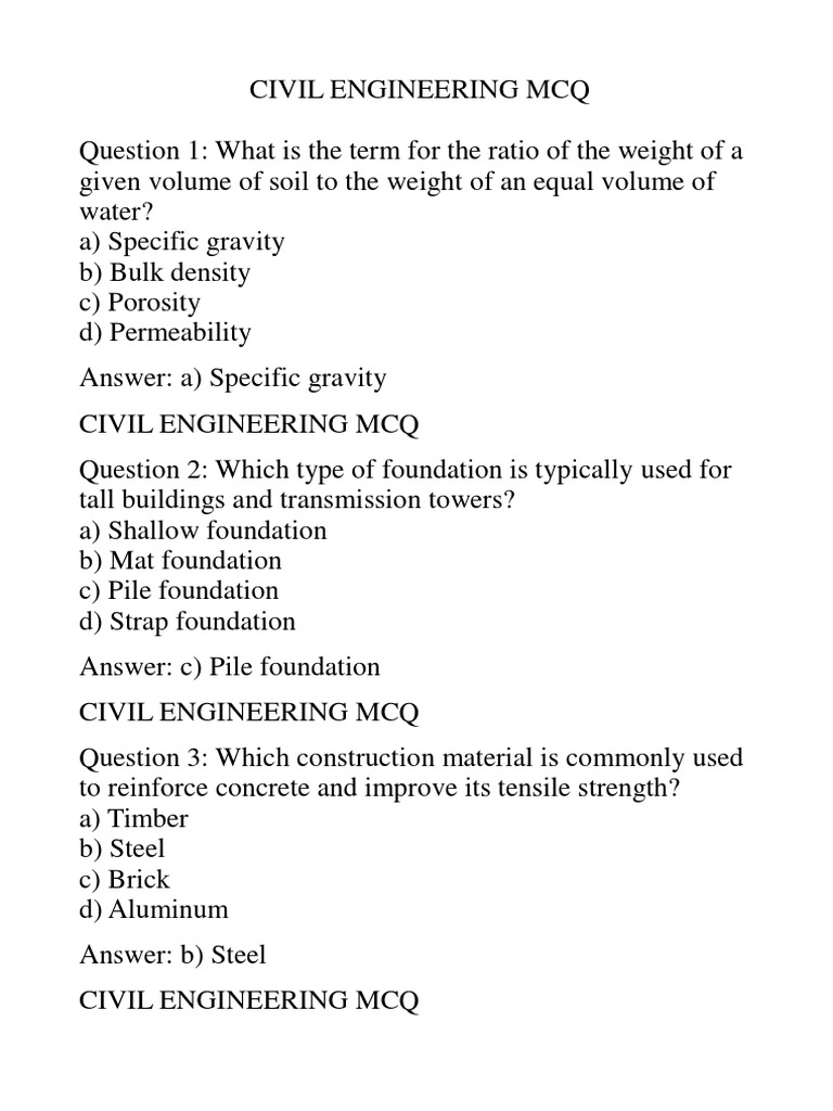 Civil Engineering Quiz Prep | PDF | Concrete | Foundation (Engineering)