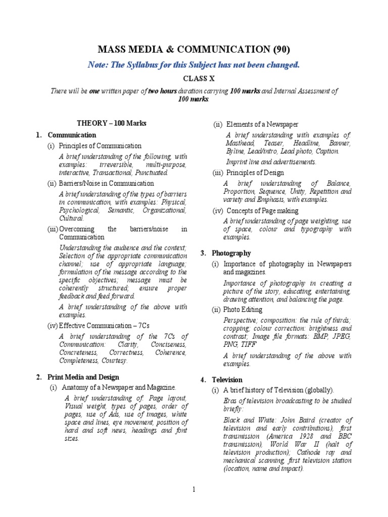 Mass Media & Communication Class 10 | PDF | Cost Of Living | Television