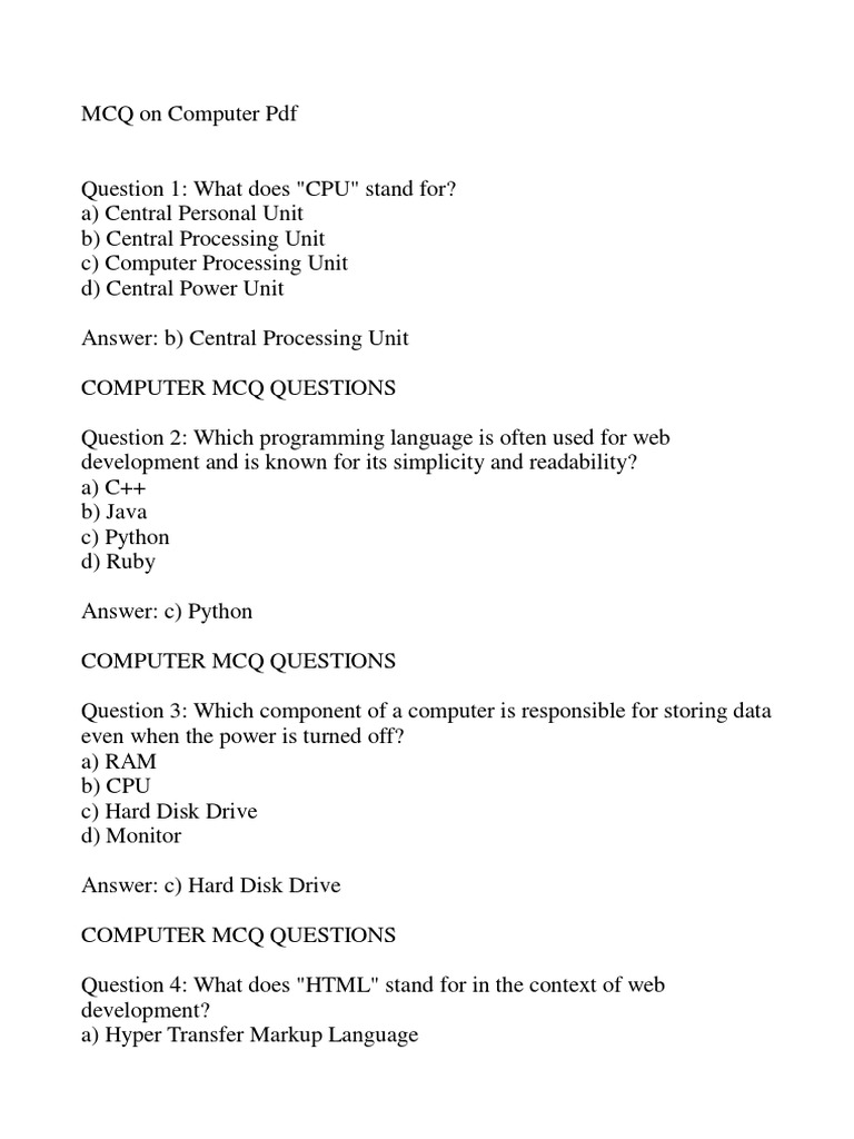 600 Computer MCQ PDF | PDF