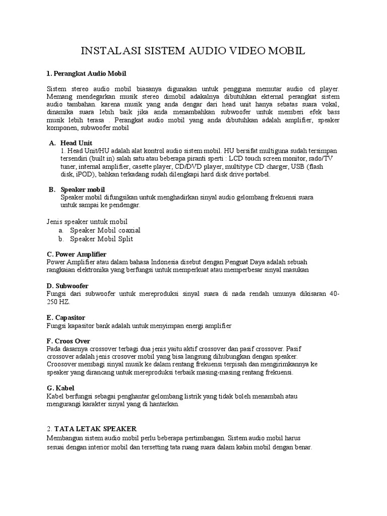 Instalasi Sistem Audio Video Mobil | PDF