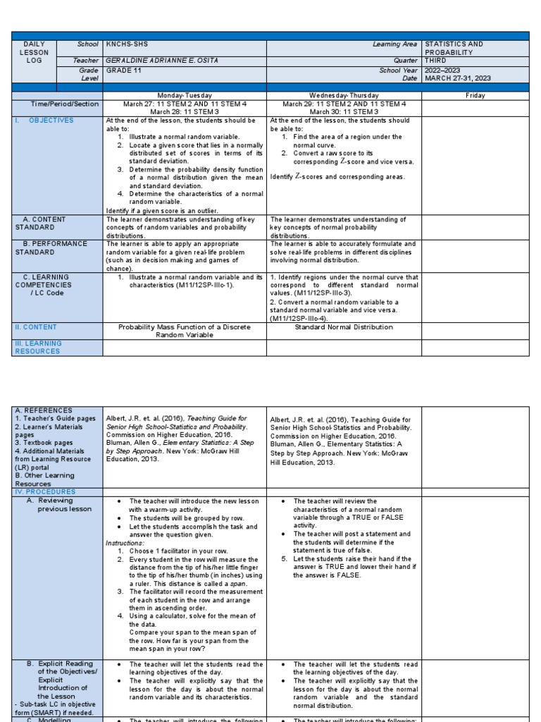 Lesson 4 And 5 Normal Random Variable And Standard Scores And The Normal Curve Pdf