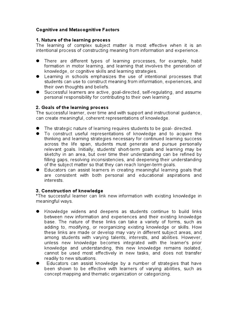 Cognitive and Metacognitive Factors | PDF | Learning | Motivational