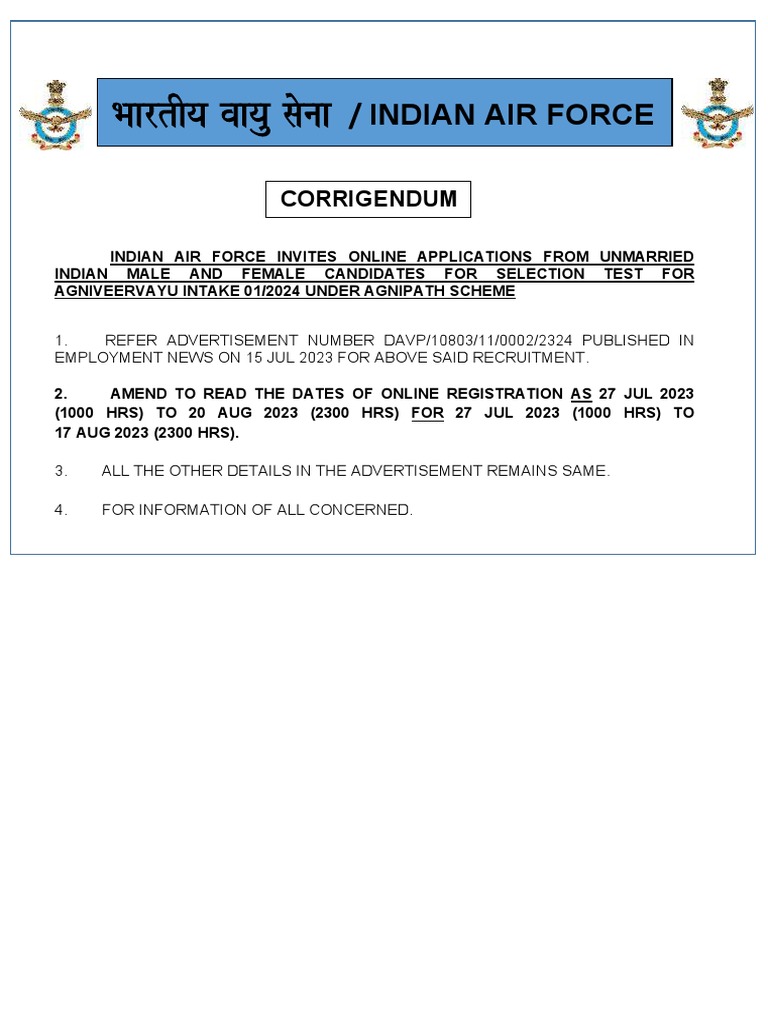 Corrigendum-2 Agniveervayu Intake 01-2024 | PDF