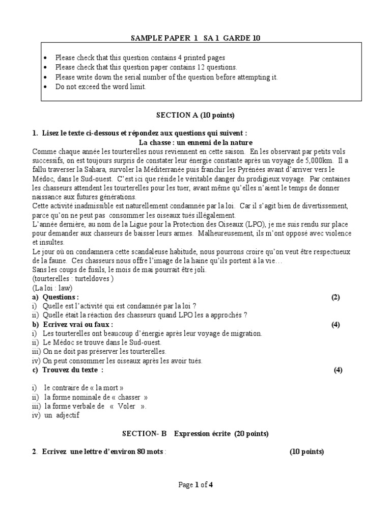 Examen de français - Classe 10 | PDF | Études des langues étrangères