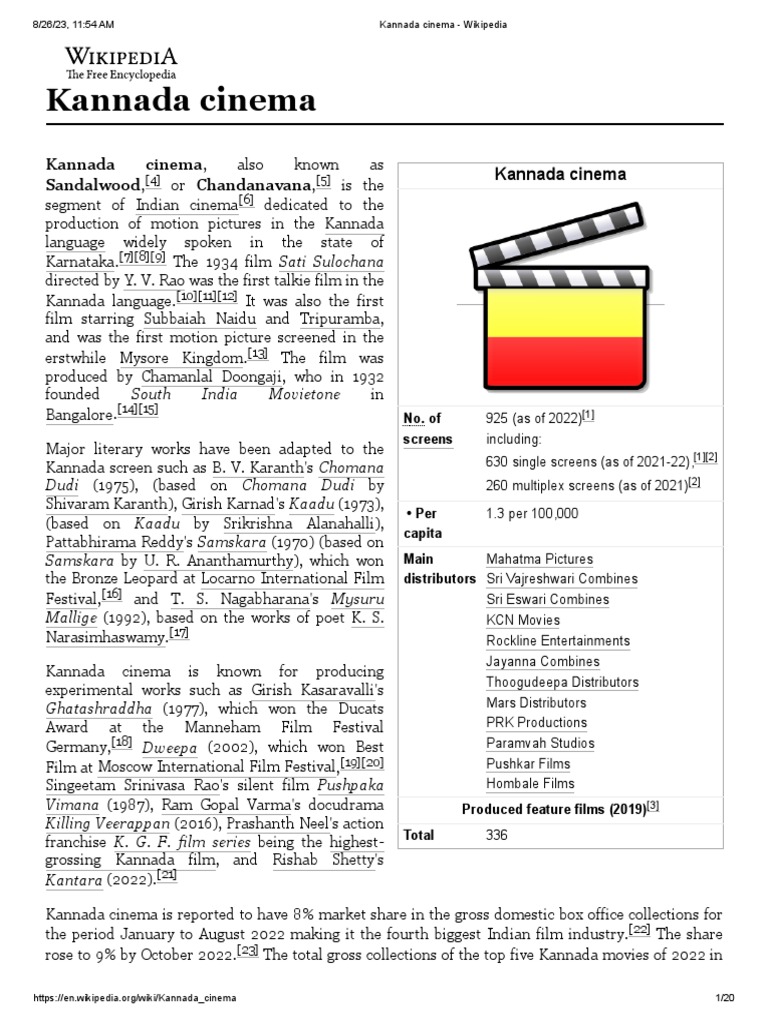 Kannada Cinema - Wikipedia | PDF