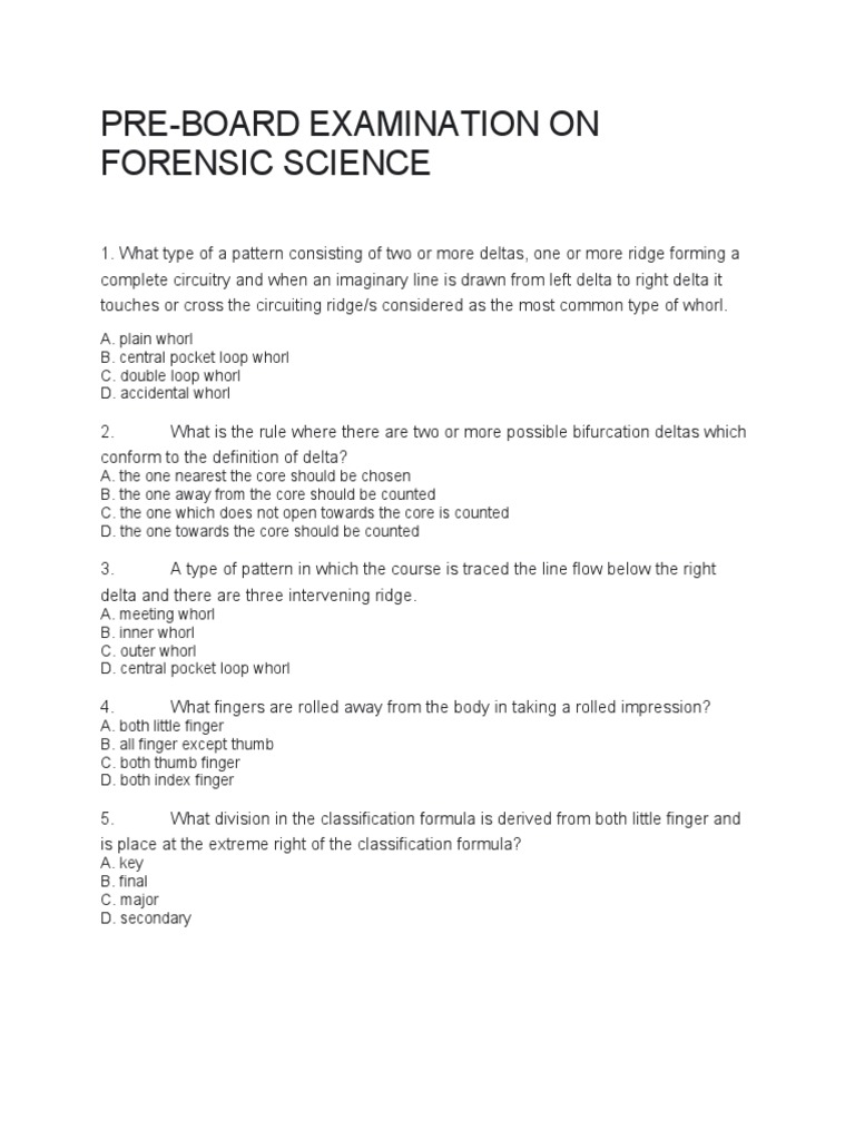 Pre Board Exam On Forensic Criminalistic | PDF | Forensic Science | Gun ...