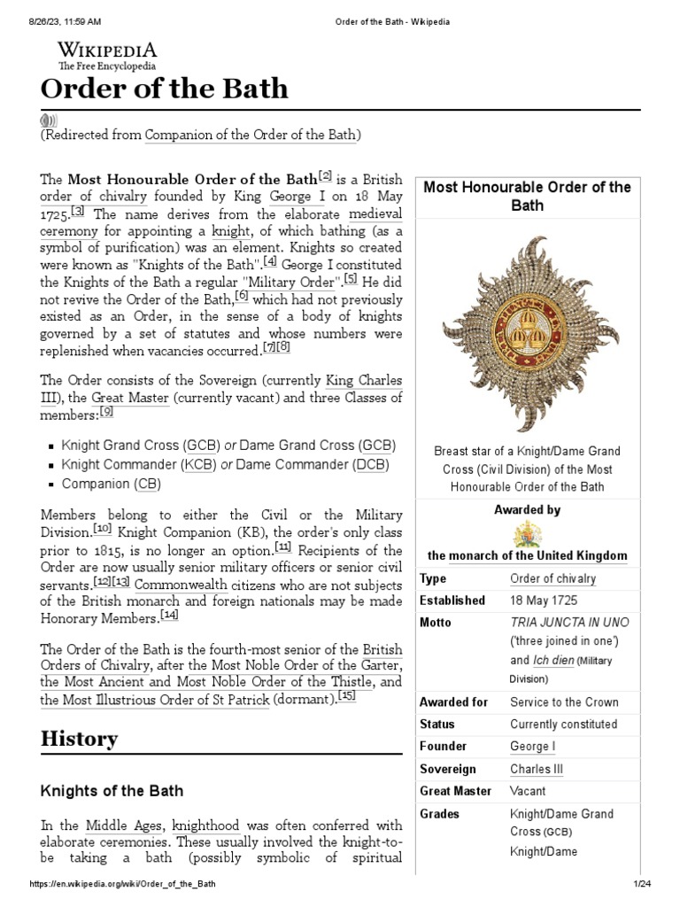 Order of The Bath - Wikipedia | PDF | Heraldry | Orders, Decorations ...