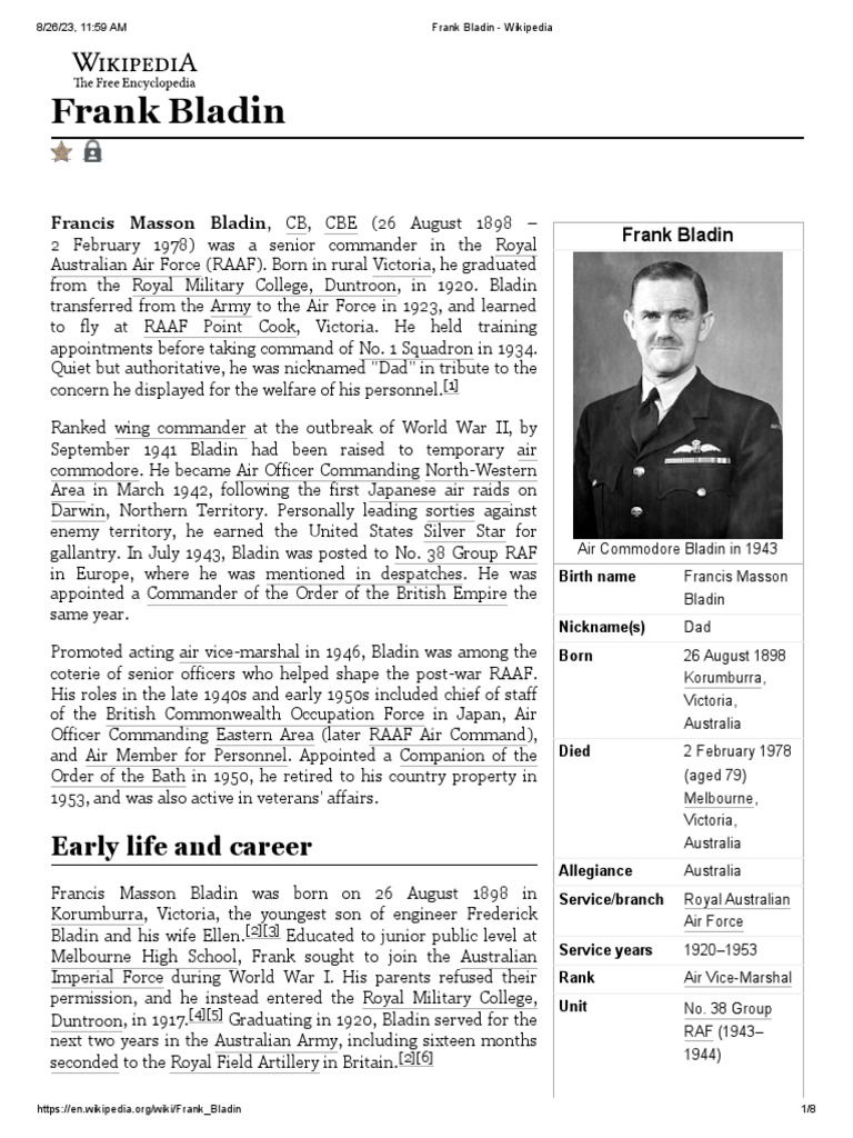 Frank Bladin - Wikipedia | PDF | Military Of Australia | Air Forces